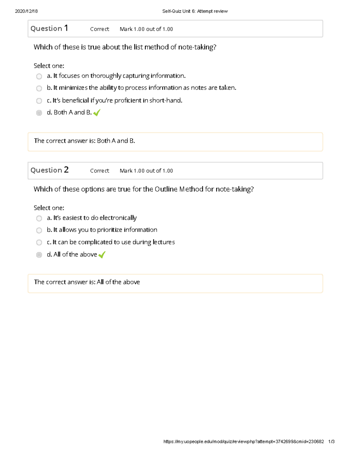 Self-Quiz Unit 6 Review: Note-Taking Techniques & Strategies - Studocu