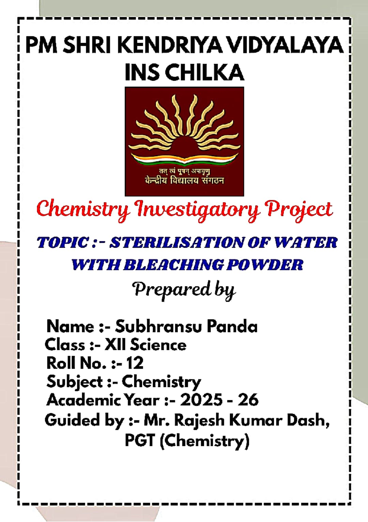 Chemistry Investigatory Project: Sterilization of Water with Bleaching ...