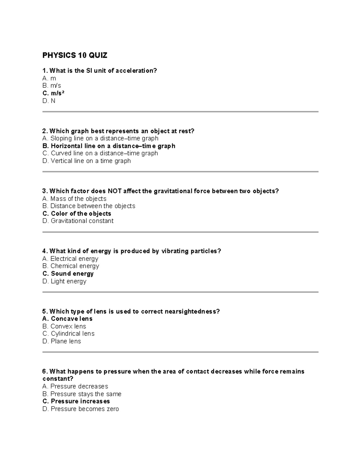 PHYSICS 111 ACCELERATION QUIZ 1: Key Concepts and Questions - Studocu