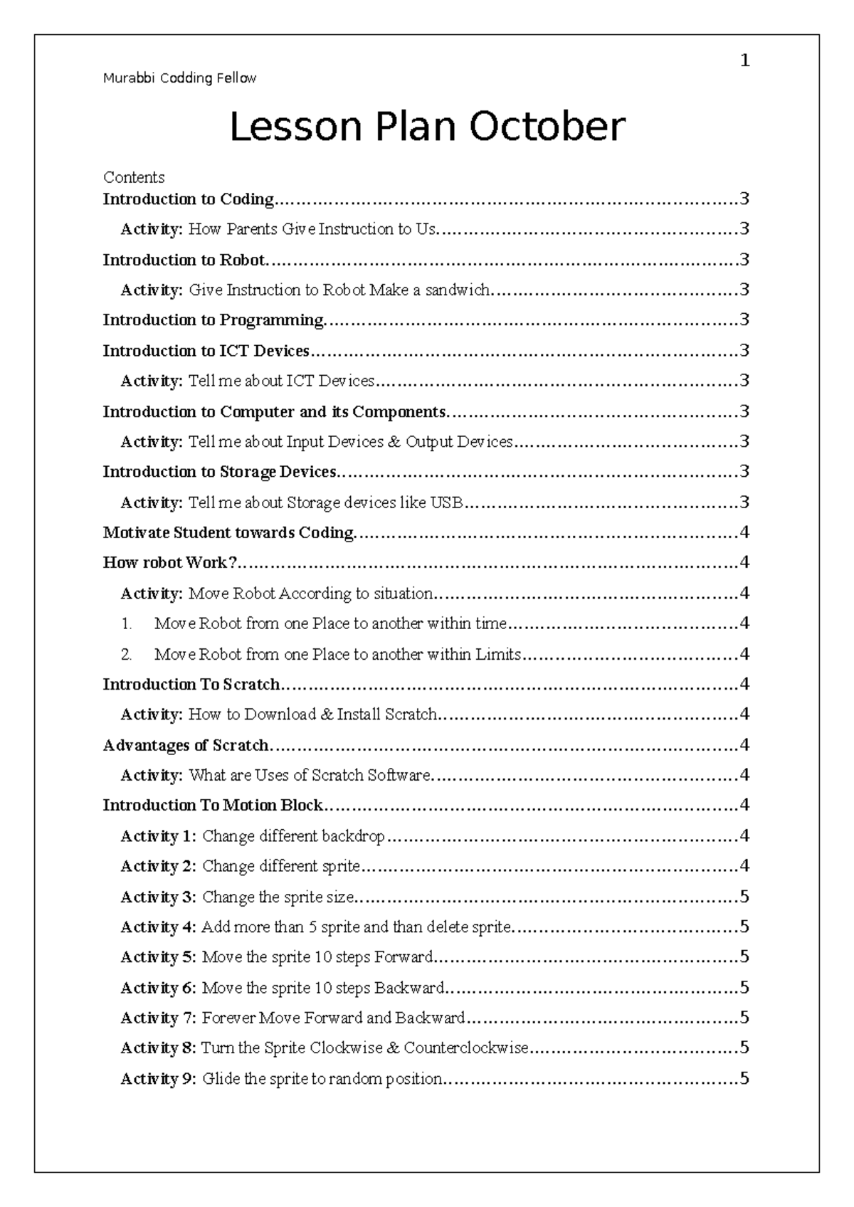 Lesson Plan - Scratch Coding Activities for Murabbi Codding Fellow ...