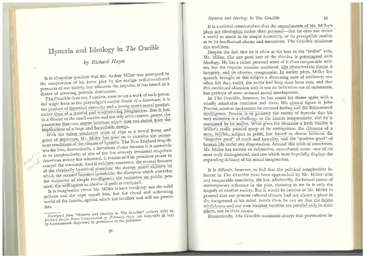 Hysteria and Ideology in The Crucible: A Critical Analysis (ENG 33 ...