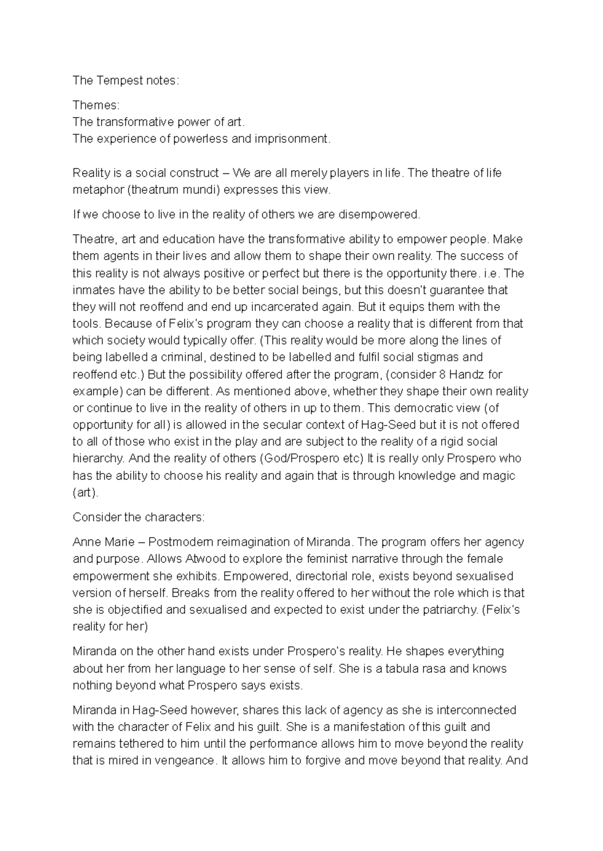 The Tempest (ENG 101) Key Notes: Themes of Art, Power, and Reality ...