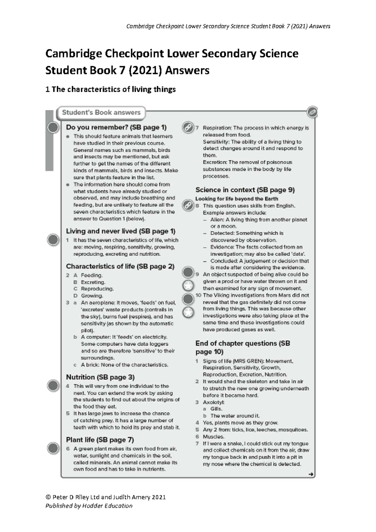 Cambridge Checkpoint Lower Secondary Science 7 (2021) Answer Key - Studocu