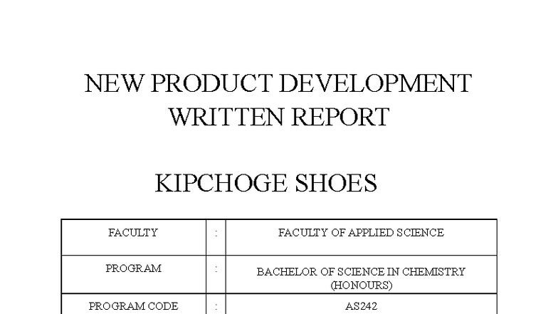New Product Development Report: Kipchoge Shoes (ENT600) - Studocu