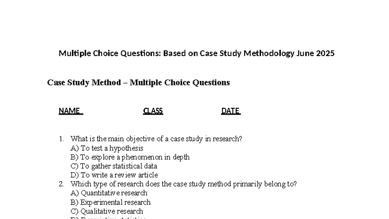 CASE Study MCQs: Multiple Choice Questions for Research Methodology ...