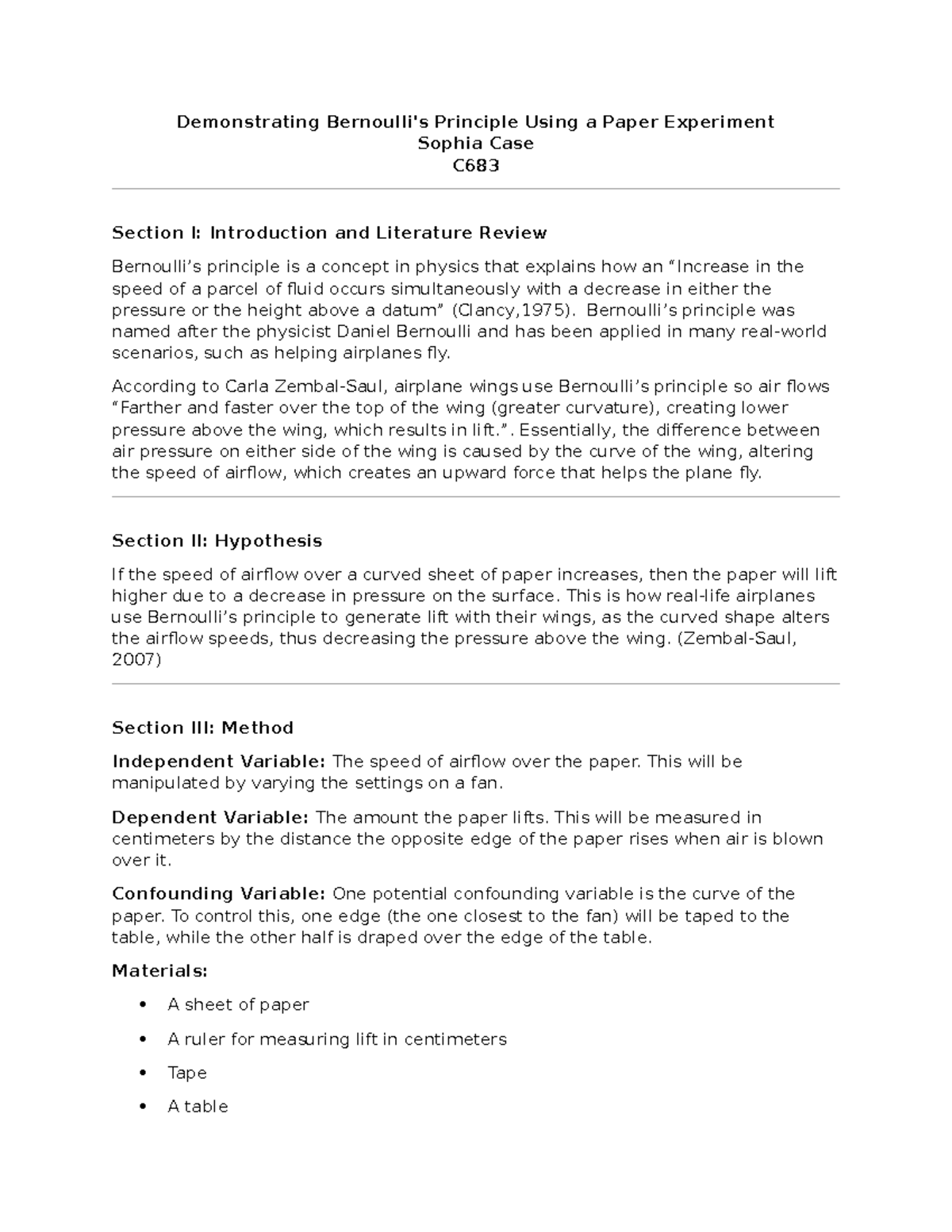 C683 Lab Report: Exploring Bernoulli's Principle with Paper Experiment - Studocu