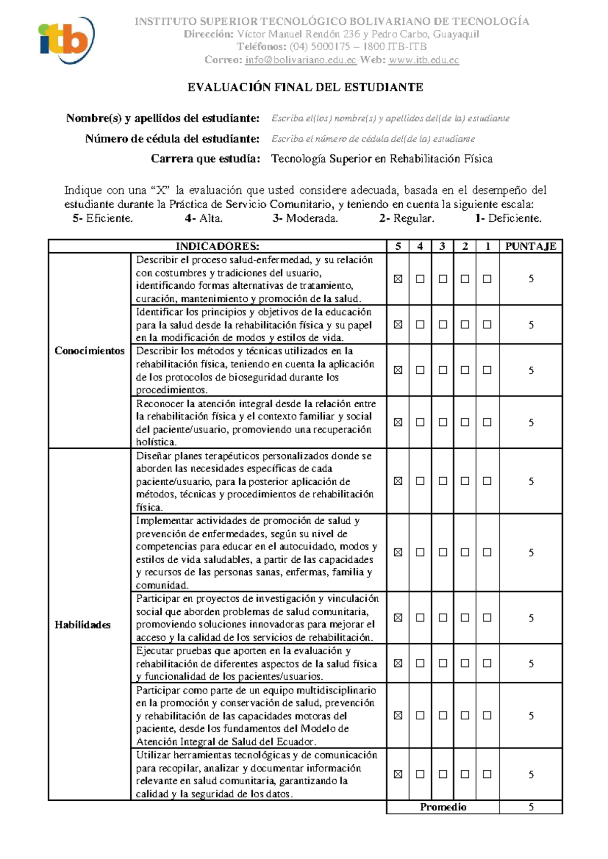 Evaluación Final del Estudiante - TS Rehabilitación Física - Studocu