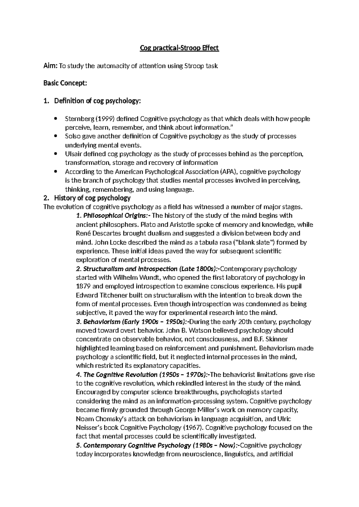 Cognitive Psychology: Exploring the Stroop Effect Practical (PSY 101 ...