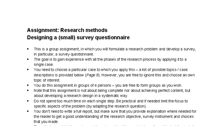 Research Methods Assignment: Designing a Survey Questionnaire - Studeersnel