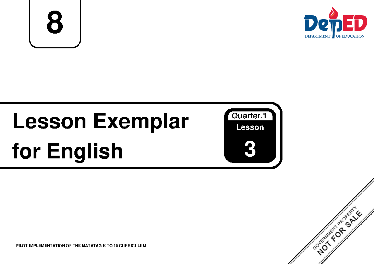 Q1 LE English 8 Lesson Exemplar: Culture in Literary Texts (Week 6 ...