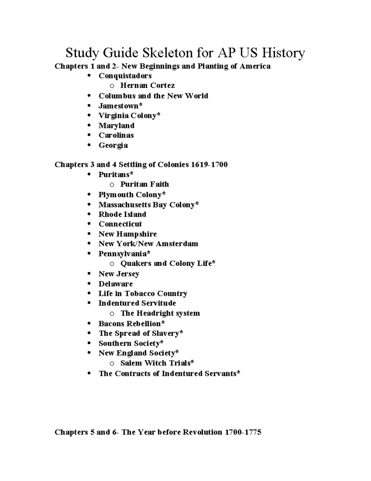 [Template] [Template] Study Guide Skeleton for AP US History - Study ...
