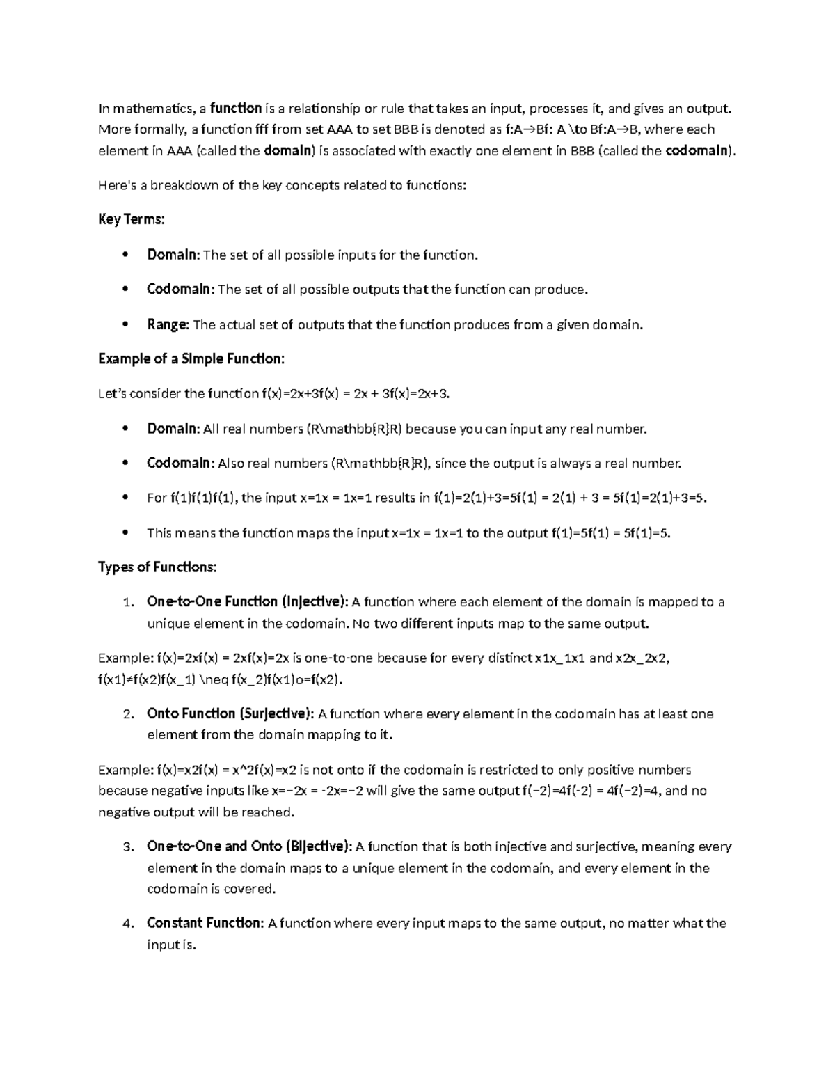Mathematics 101: Understanding Functions and Their Key Concepts - Studocu