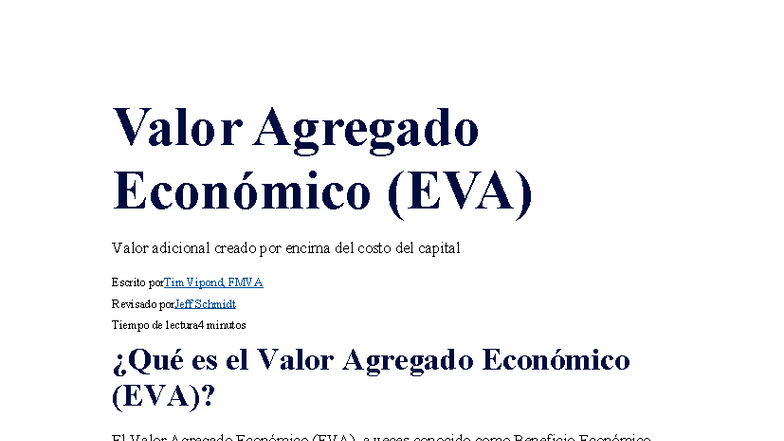 Valor Agregado Económico (EVA) en Finanzas: Guía Completa - Studocu