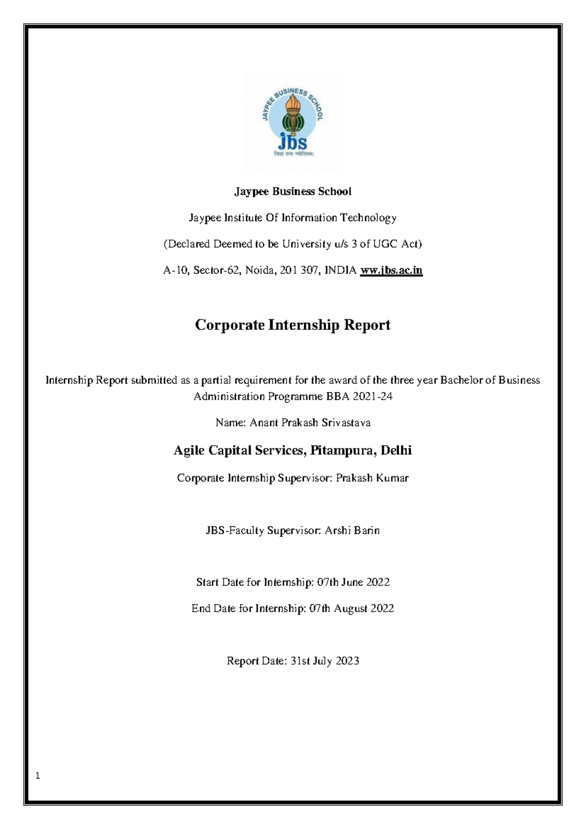 BBA 21709196 Corporate Internship Report: Agile Capital Services - Studocu