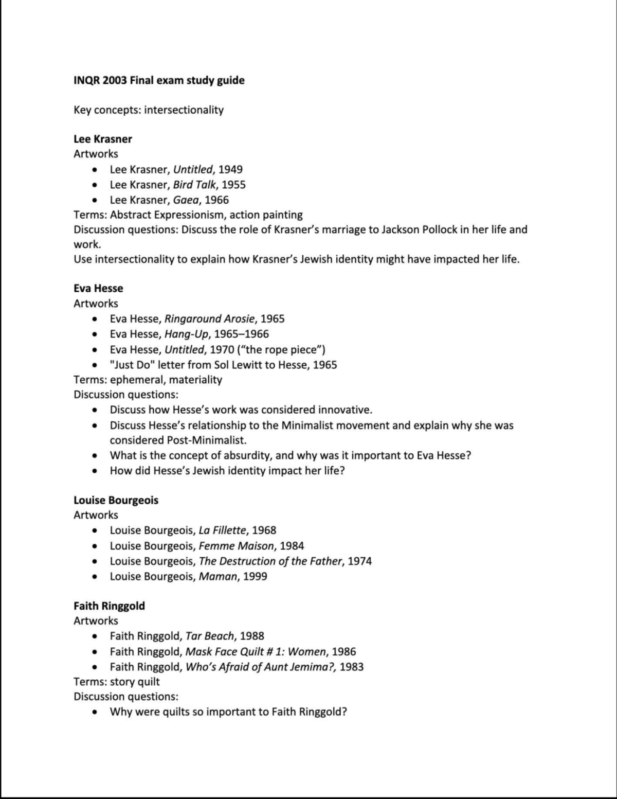 Final Exam Study Guide for Course XYZ: Key Topics and Concepts - INQR 2003 Final exam study ...