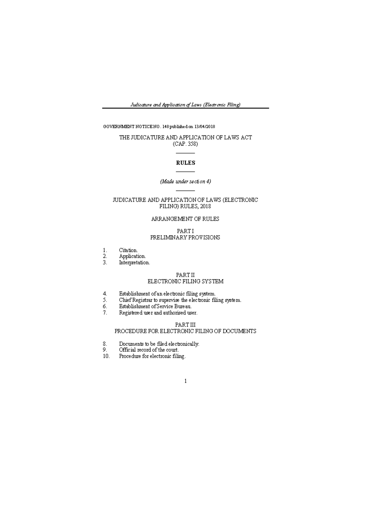 Judicature and Application of Laws (Electronic Filing) Rules, 2018 GN ...