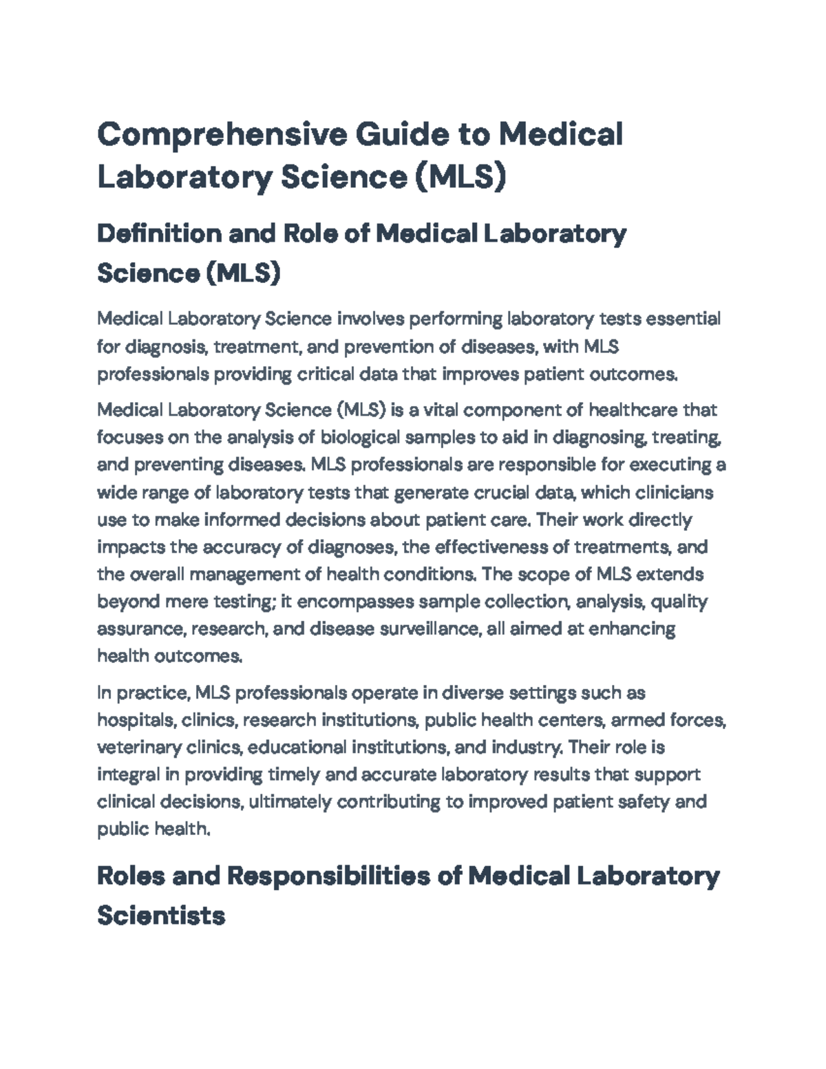 Comprehensive Overview of Medical Laboratory Science (MLS) Roles & Trends - Studocu