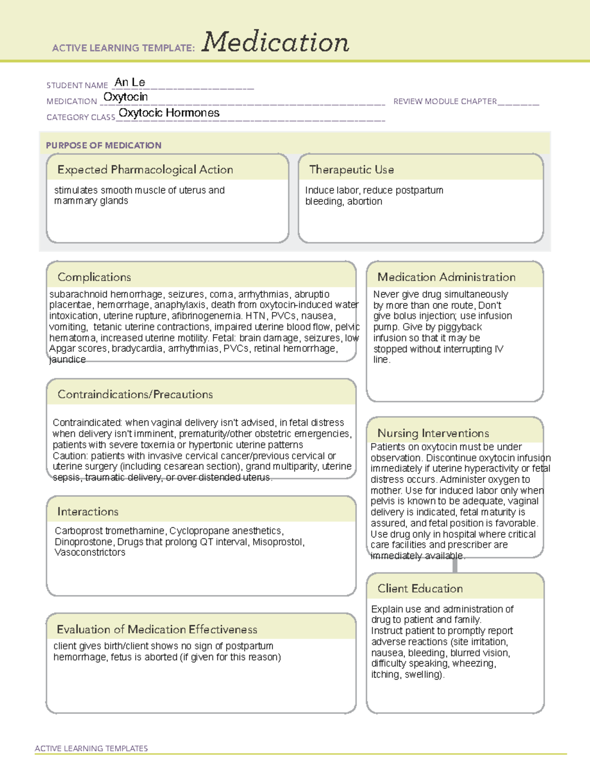 ACTIVE LEARNING TEMPLATE: Oxytocin Medication Review Module - Studocu
