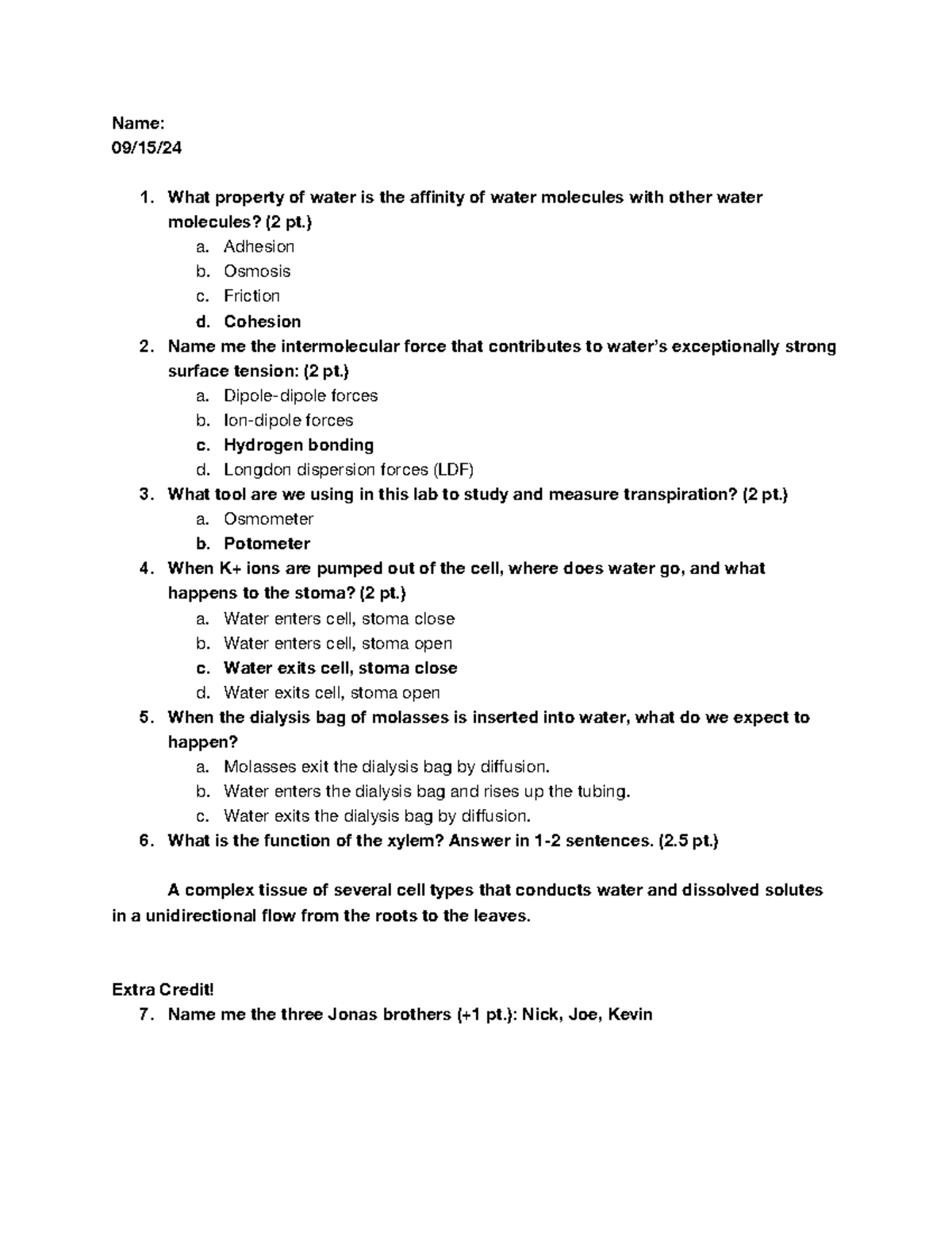 Quiz #1 Plants 2: Key Concepts and Answers - Studocu