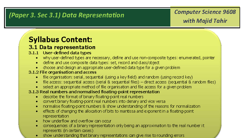 Computer Science 9608: Data Representation Paper 3 - Majid Tahir - Studocu