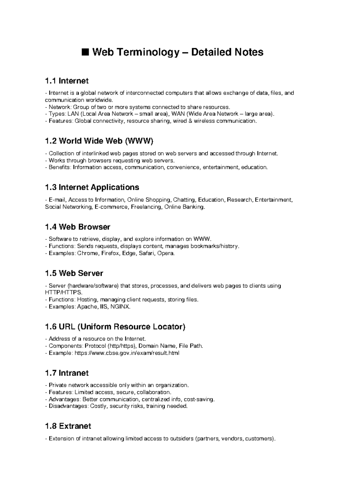 Web Terminology Notes - Summary of Chapter 1.1 to 1.8 - Studocu