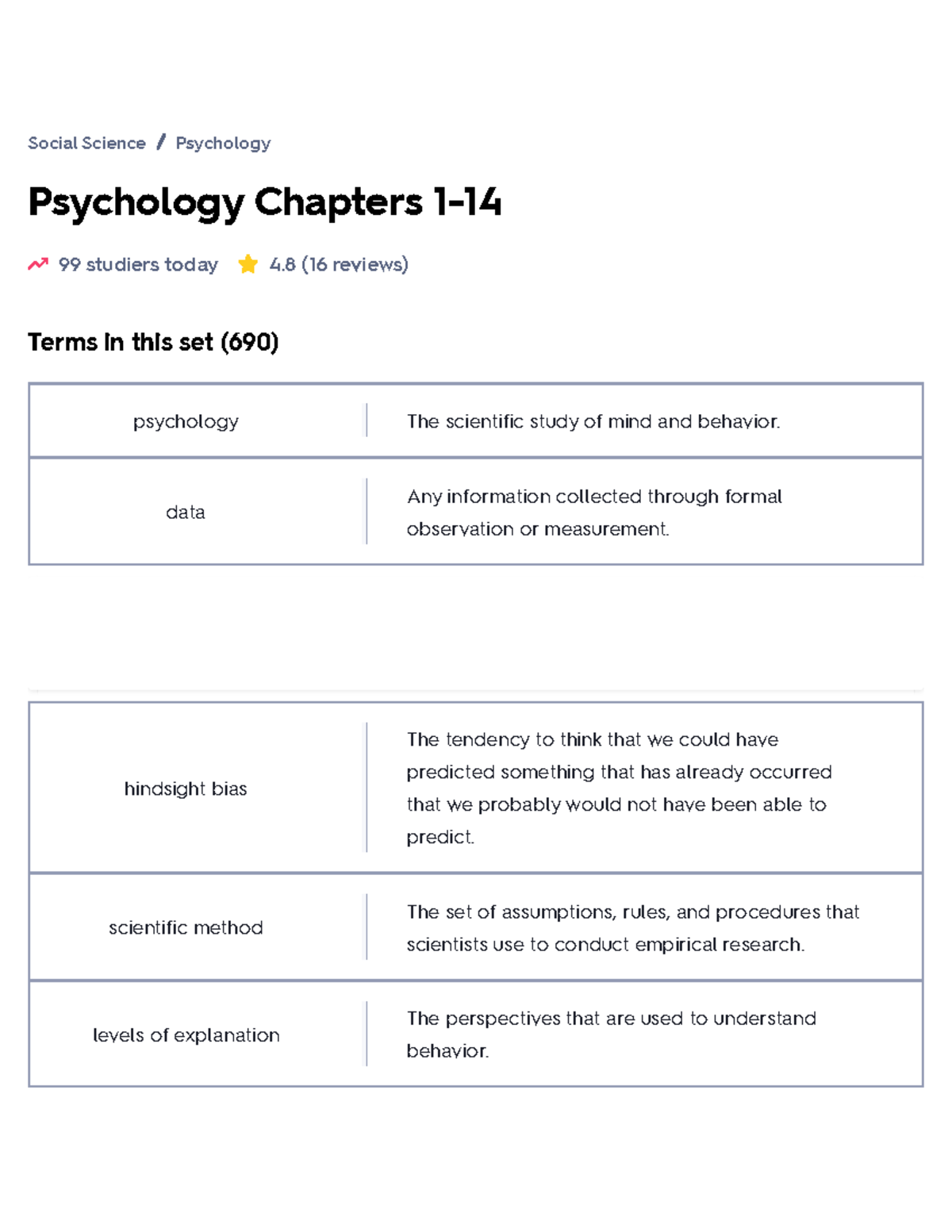 Psychology Chapters 1-14 Flashcards Study Guide - Studocu