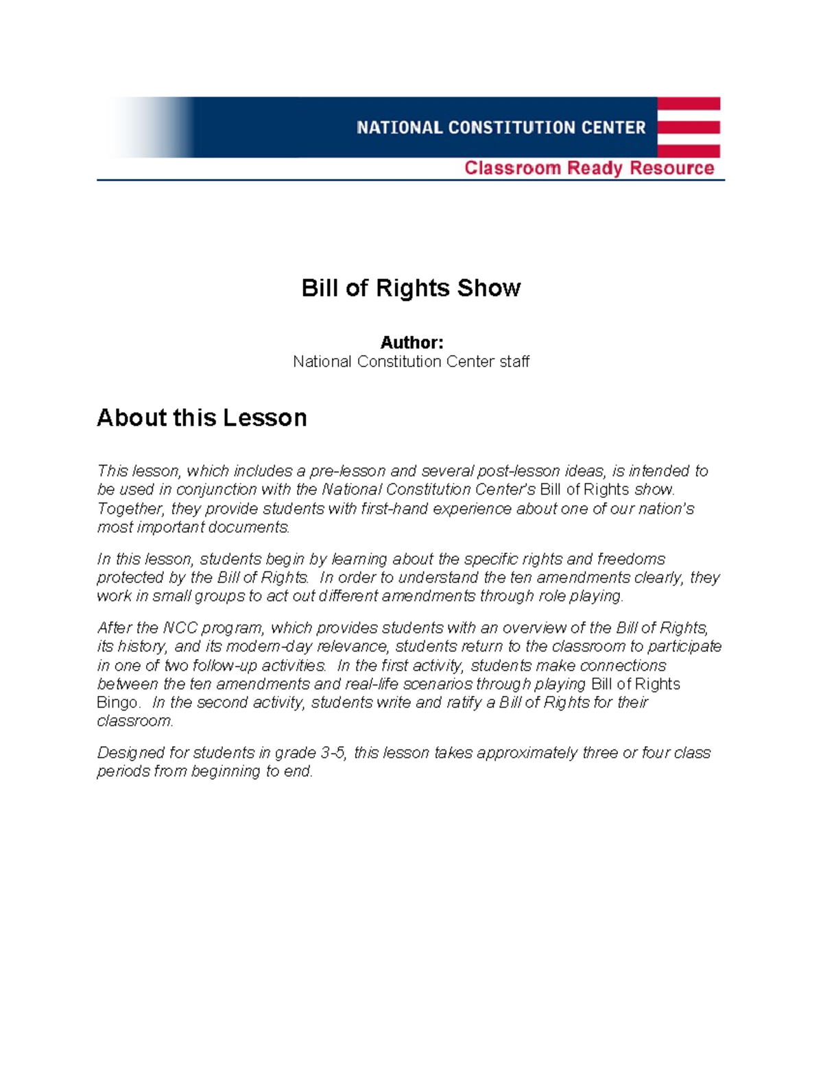 Bill of Rights Lesson Plan for Grades 3-5: Engaging Activities ...
