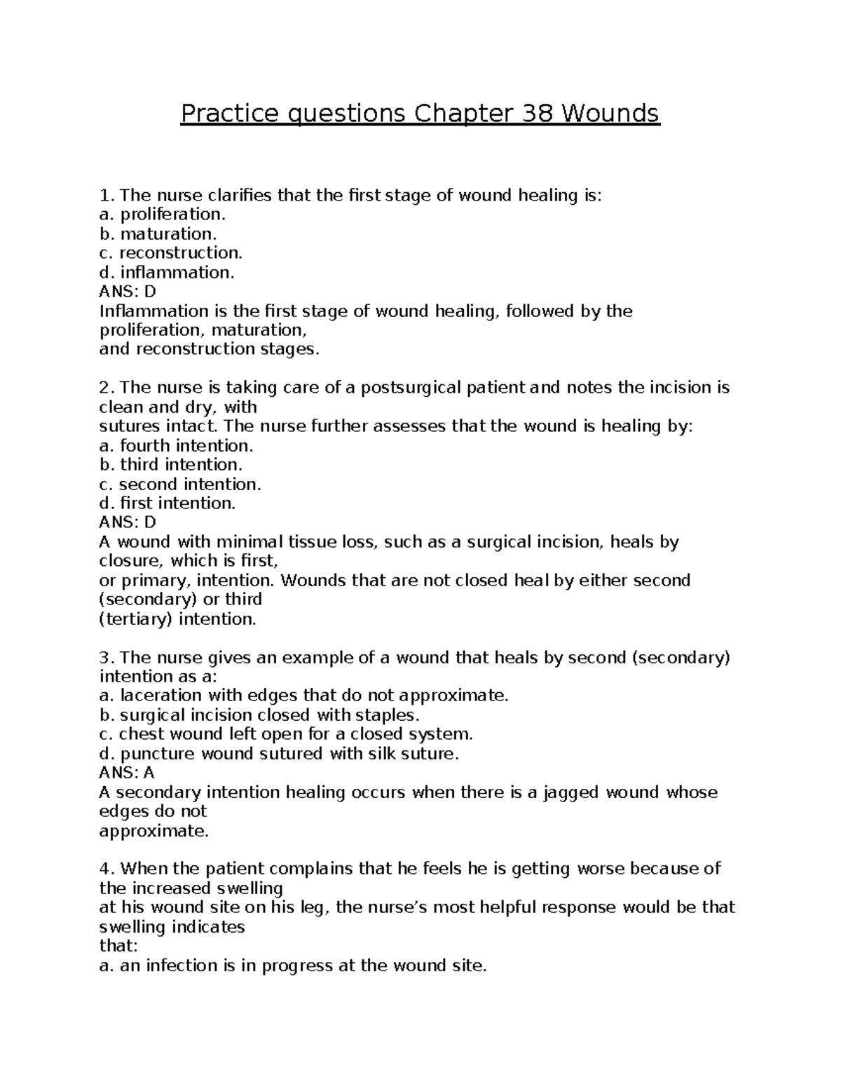 Practice Questions for Chapter 38: Wounds and Healing Stages - Studocu