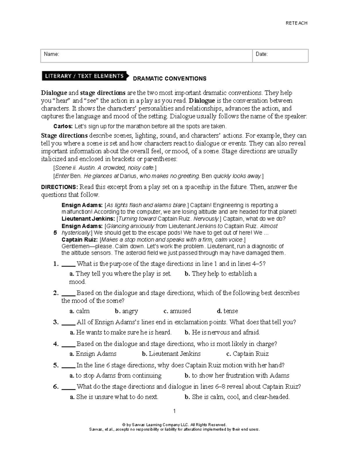 Dramatic Conventions Study Guide 1 RP: Dialogue & Stage Directions ...