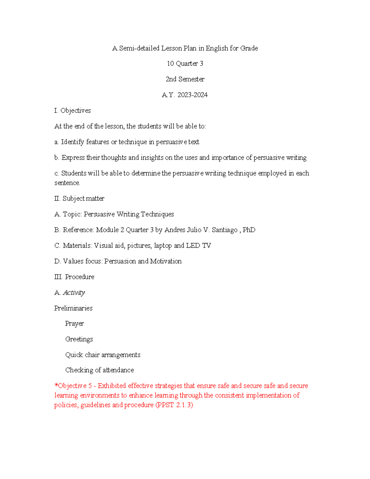 LP DEMO 3 - I. Objectives A Semi-detailed Lesson Plan in English for ...