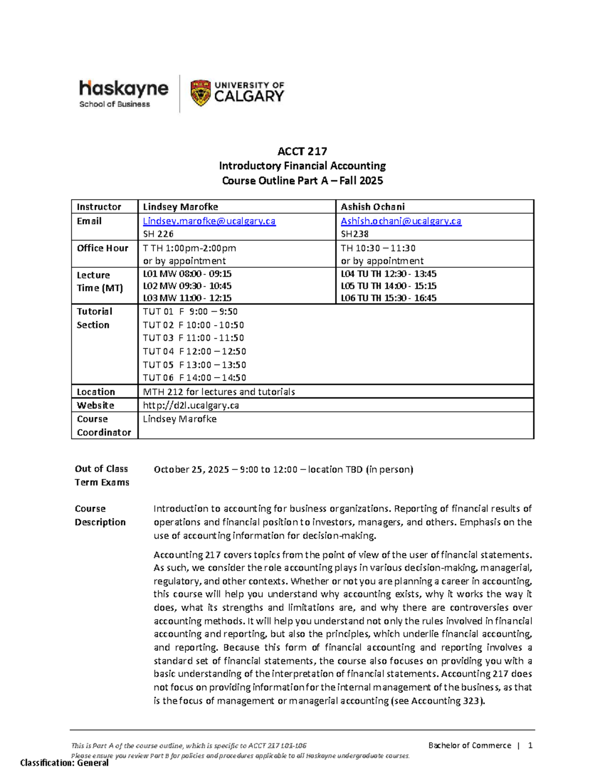 F25 ACCT 217 Introductory Financial Accounting Course Outline Part A ...