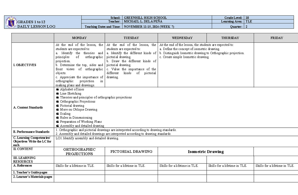 Q1-w7 - tle - GRADES 1 to 12 DAILY LESSON LOG School: GREENHILL HIGH ...