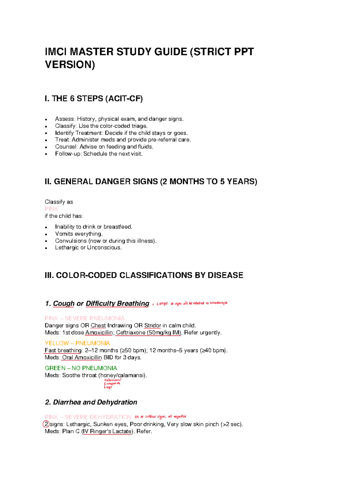 IMCI Master Study Guide: Color-Coded Treatment Protocols - Studocu