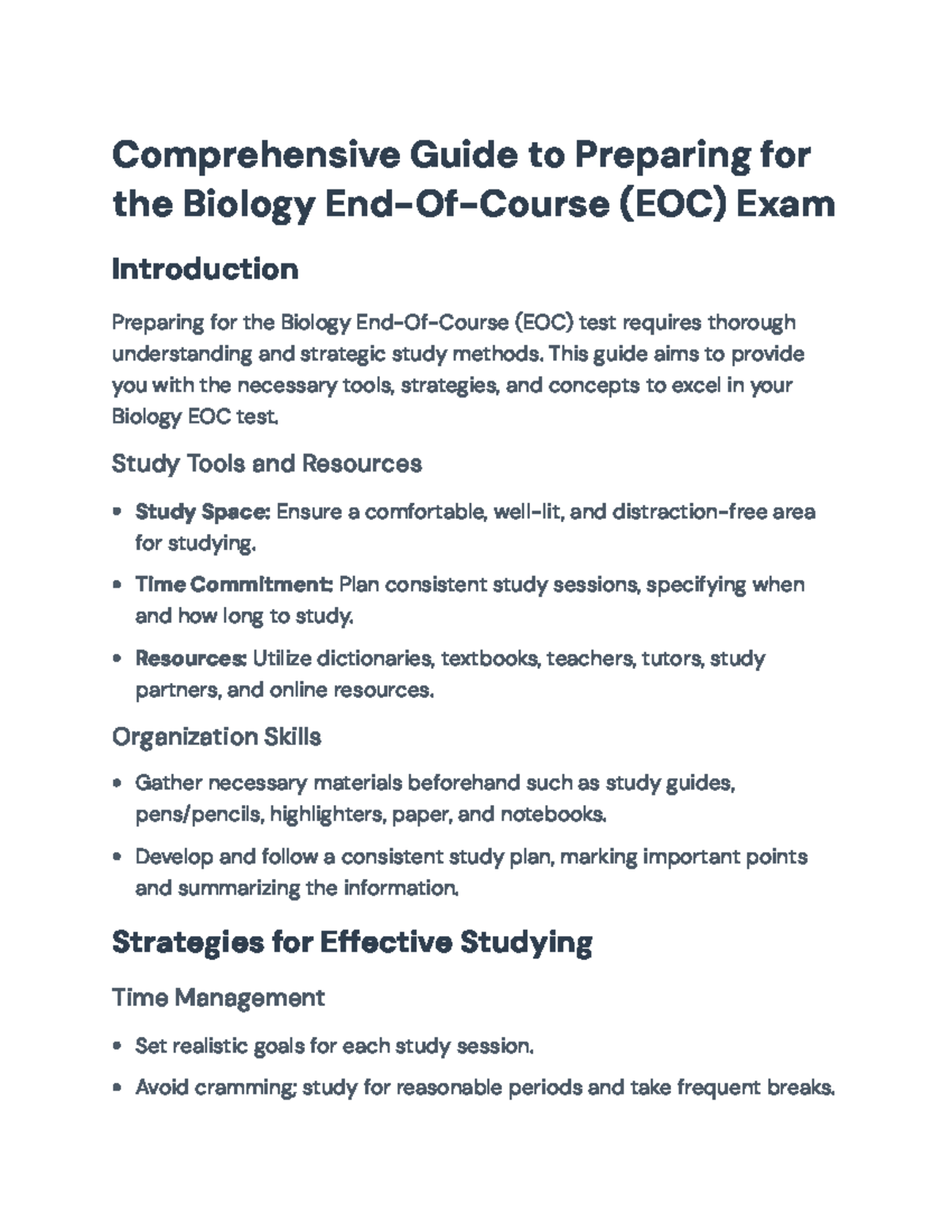 Comprehensive Study Guide for Biology EOC Exam Preparation ...