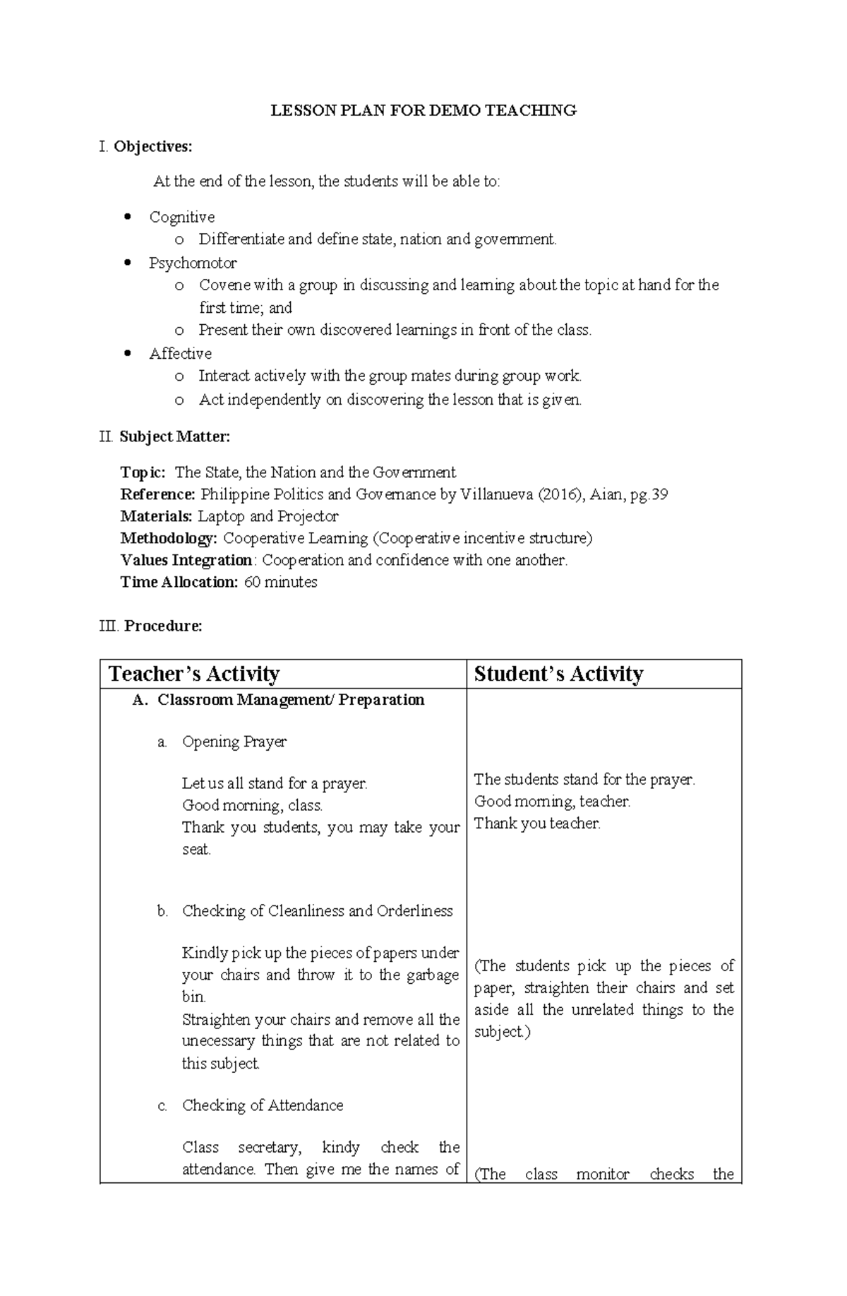 LESSON PLAN: UNDERSTANDING STATE, NATION & GOVERNMENT (513239427) - Studocu