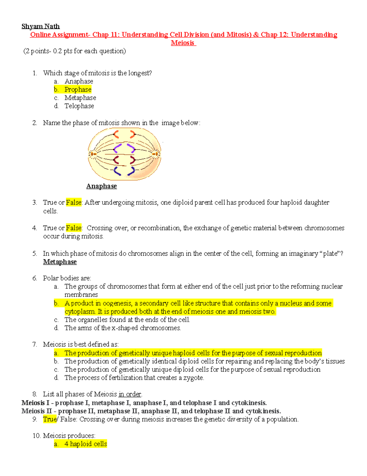 Lab-4-Cell Division, Mitosis & Meiosis - Shyam Nath Online Assignment ...