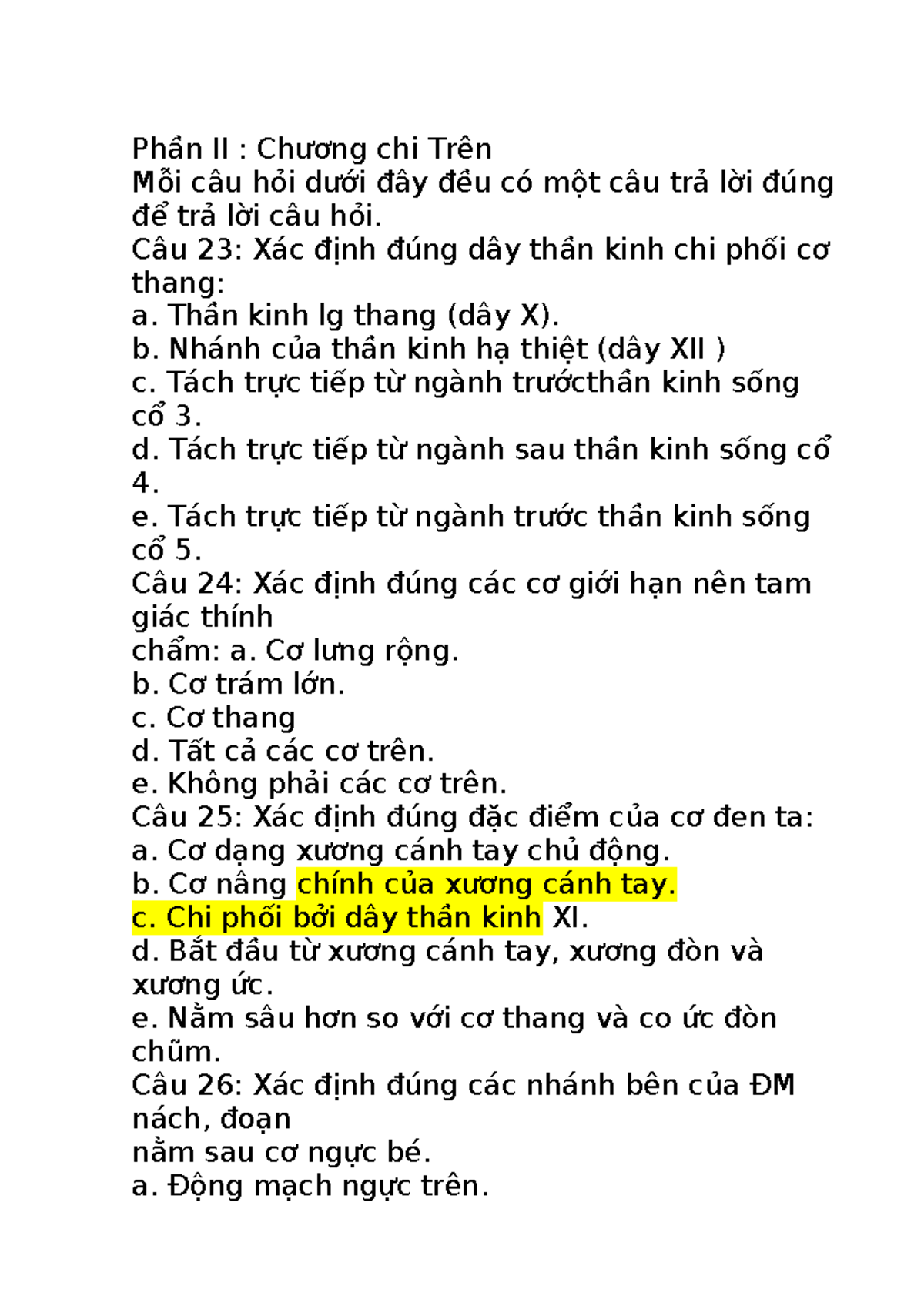 Phần II: Chương Chi - Câu Hỏi và Đáp Án Giải Phẫu Thần Kinh (HHDGD ...