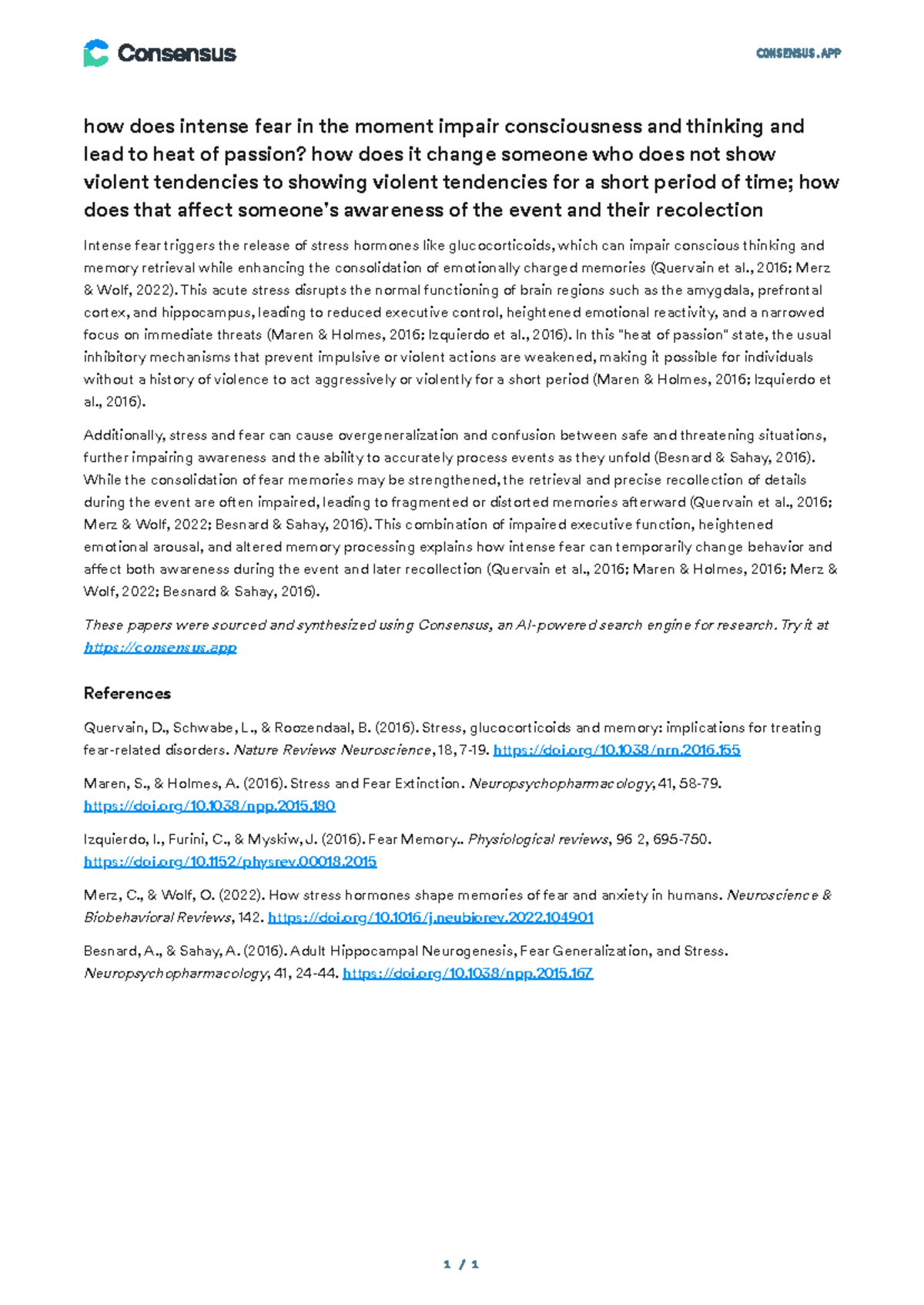 The Impact of Intense Fear on Consciousness and Behavior: A Study - Studocu