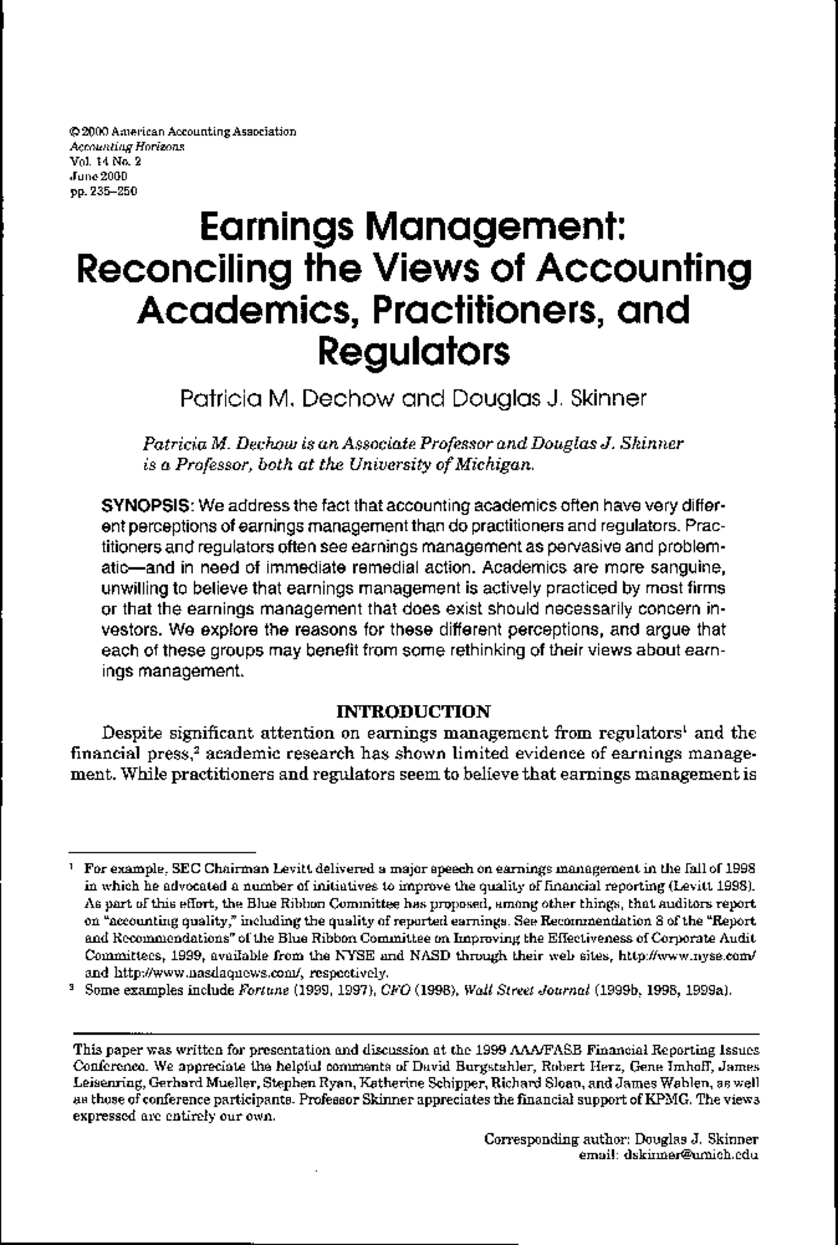 Dechow 2000 Concilation - © 2000 American Accounting Association ...
