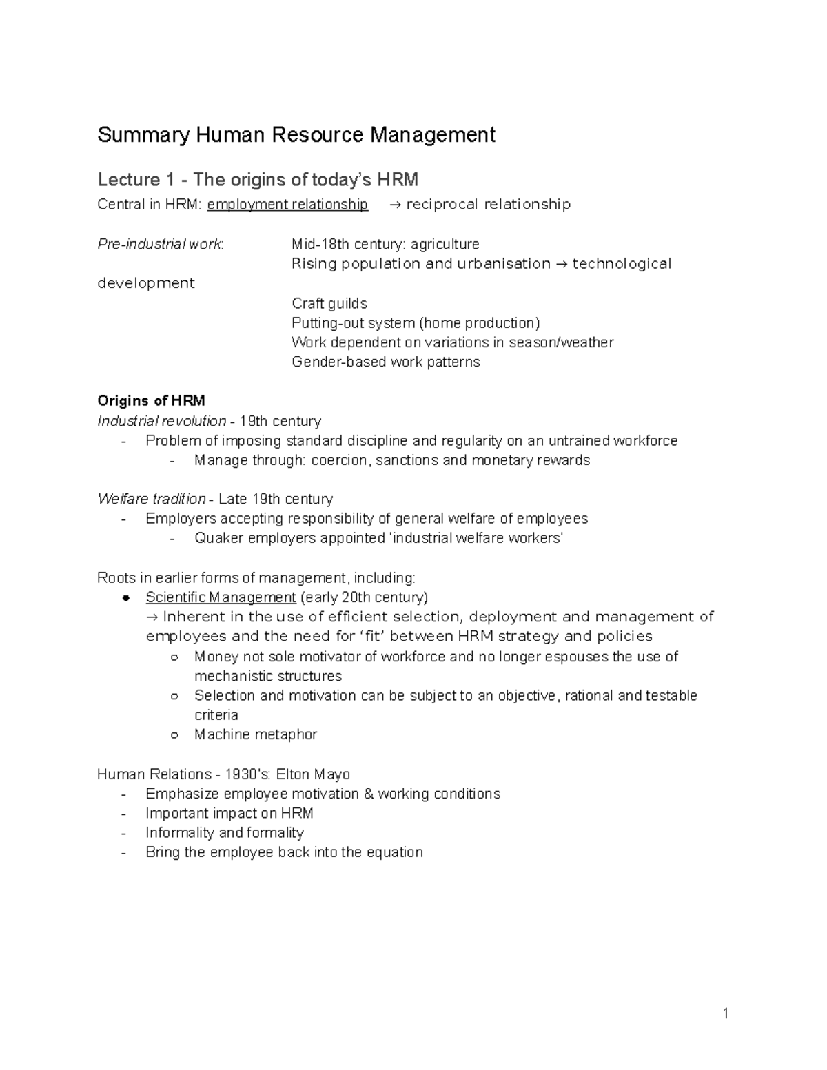 Human Resource Management Summary - Lecture Insights (HRM 101 ...