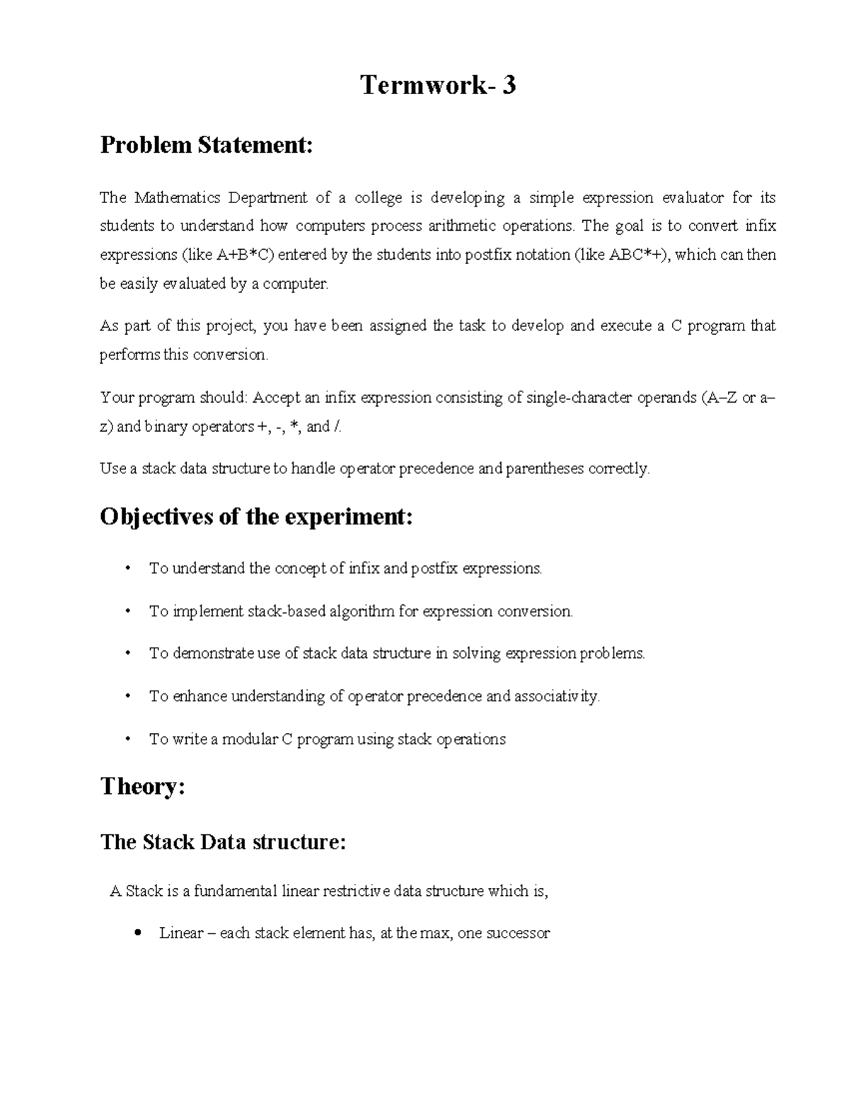 Expt3: Infix to Postfix Conversion Using Stack in C - Studocu