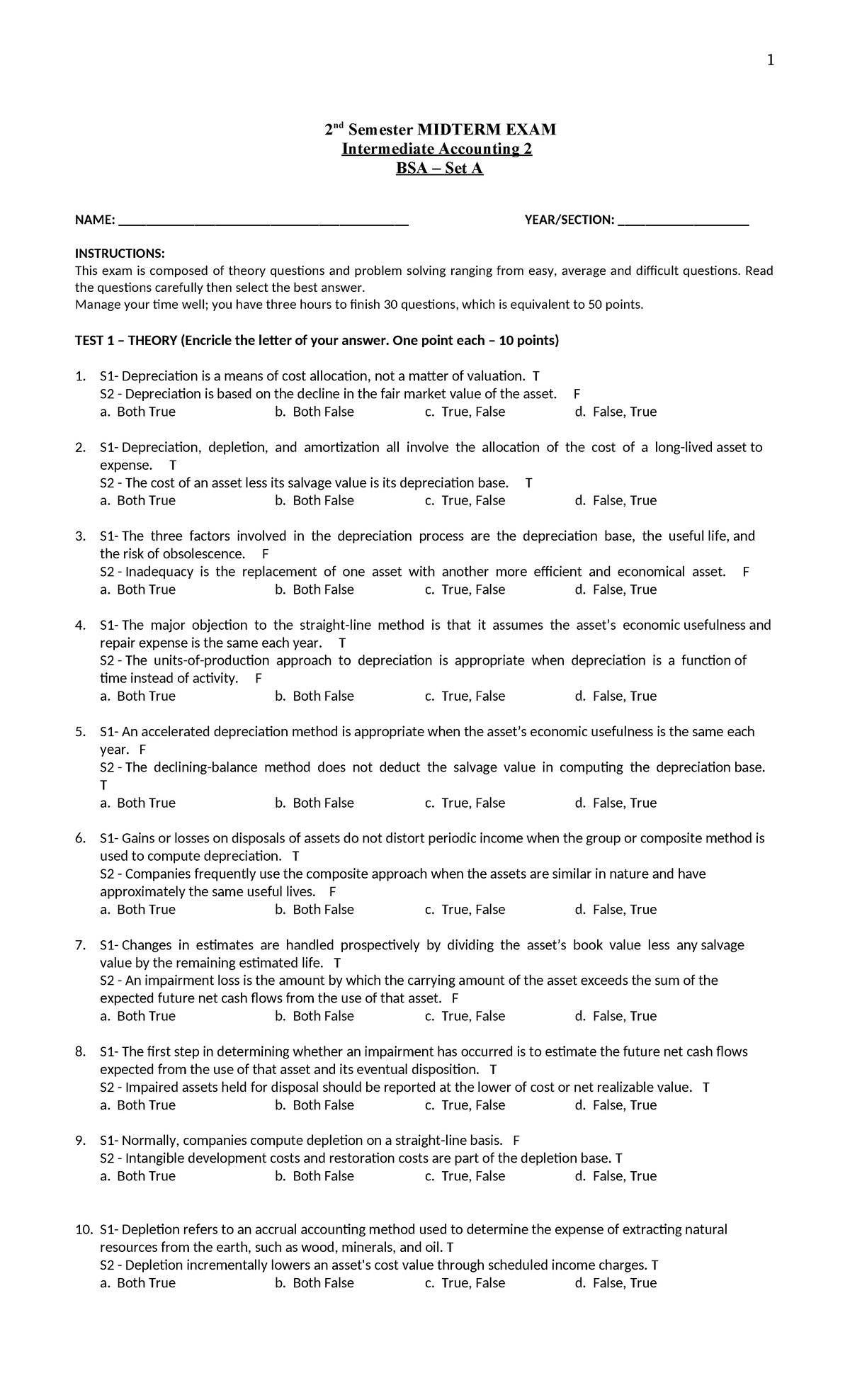 IA2-BSA- Midterm Exam Key - Intermediate Accounting 2 Set A - Studocu