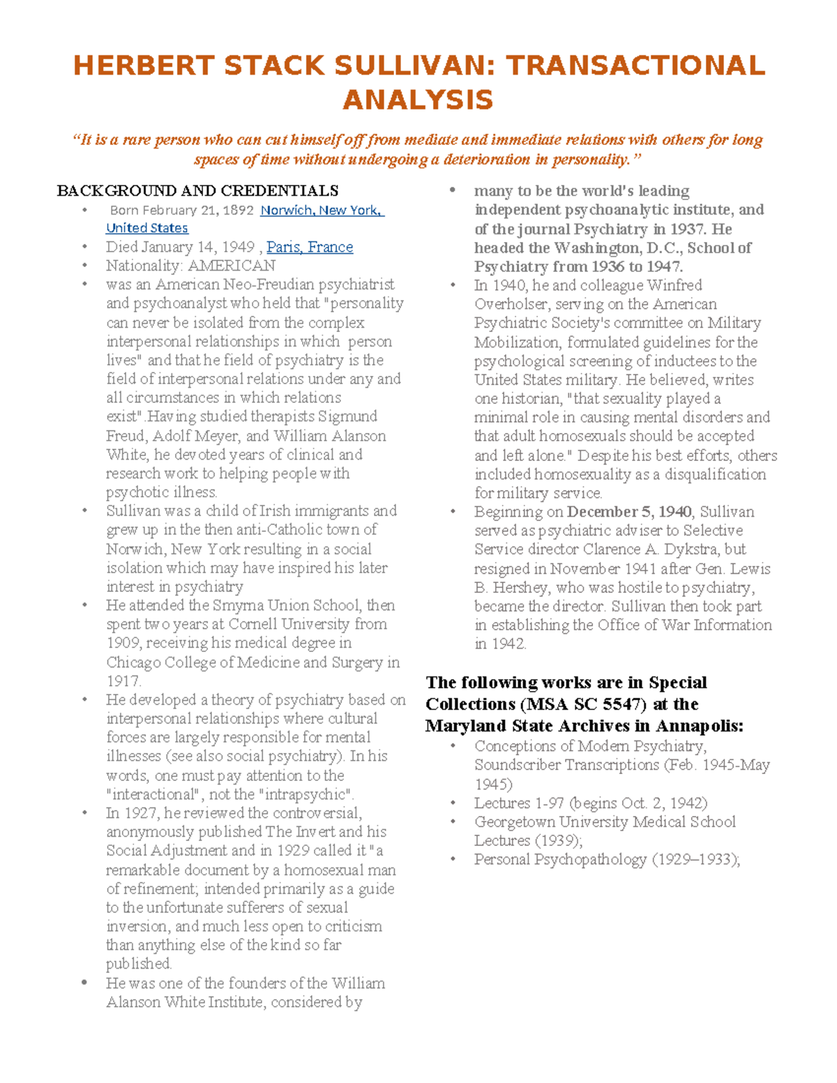 Transactional Analysis by Herbert Stack Sullivan: Insights ...
