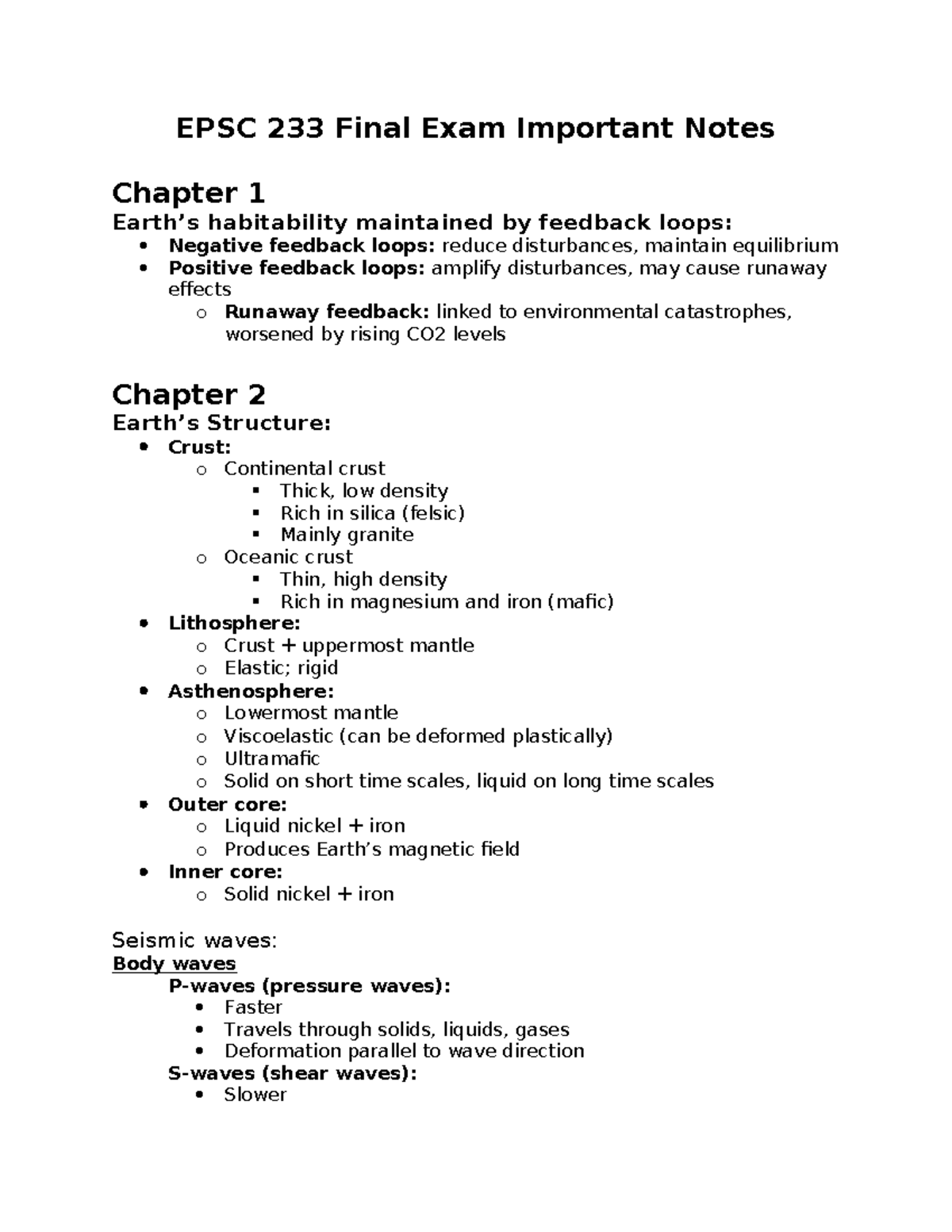 EPSC Final Exam - mhm - EPSC 233 Final Exam Important Notes Chapter 1 ...