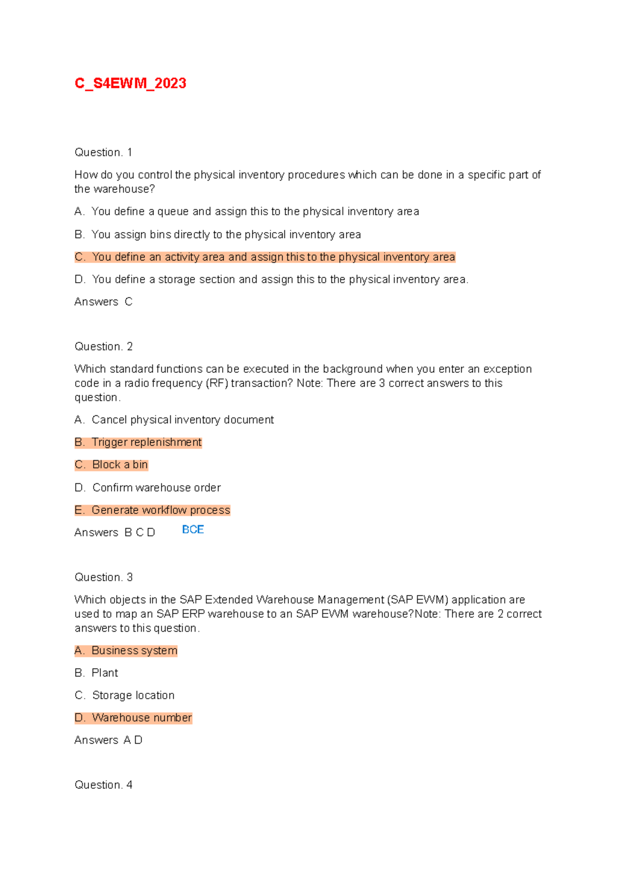 C_S4EWM_2023 Final Exam Questions and Answers - Studocu