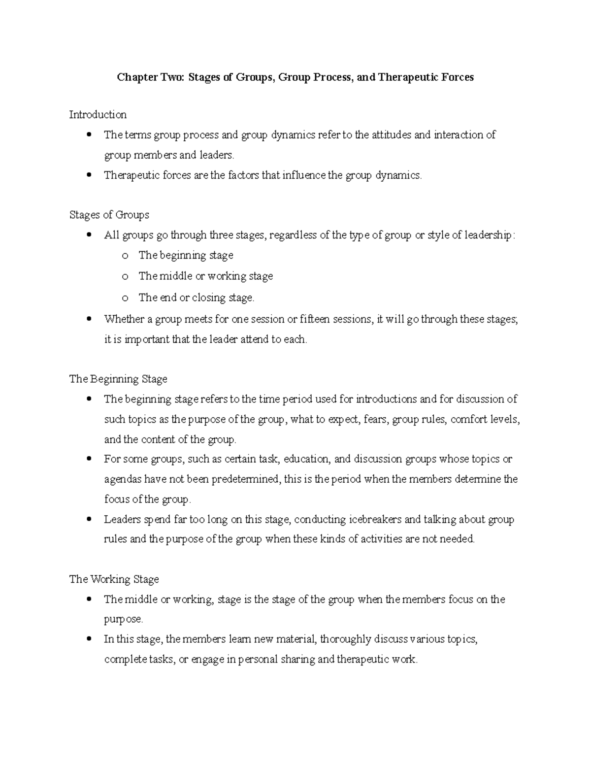 Chapter 2: Understanding Group Stages, Dynamics, and Therapeutic Forces ...