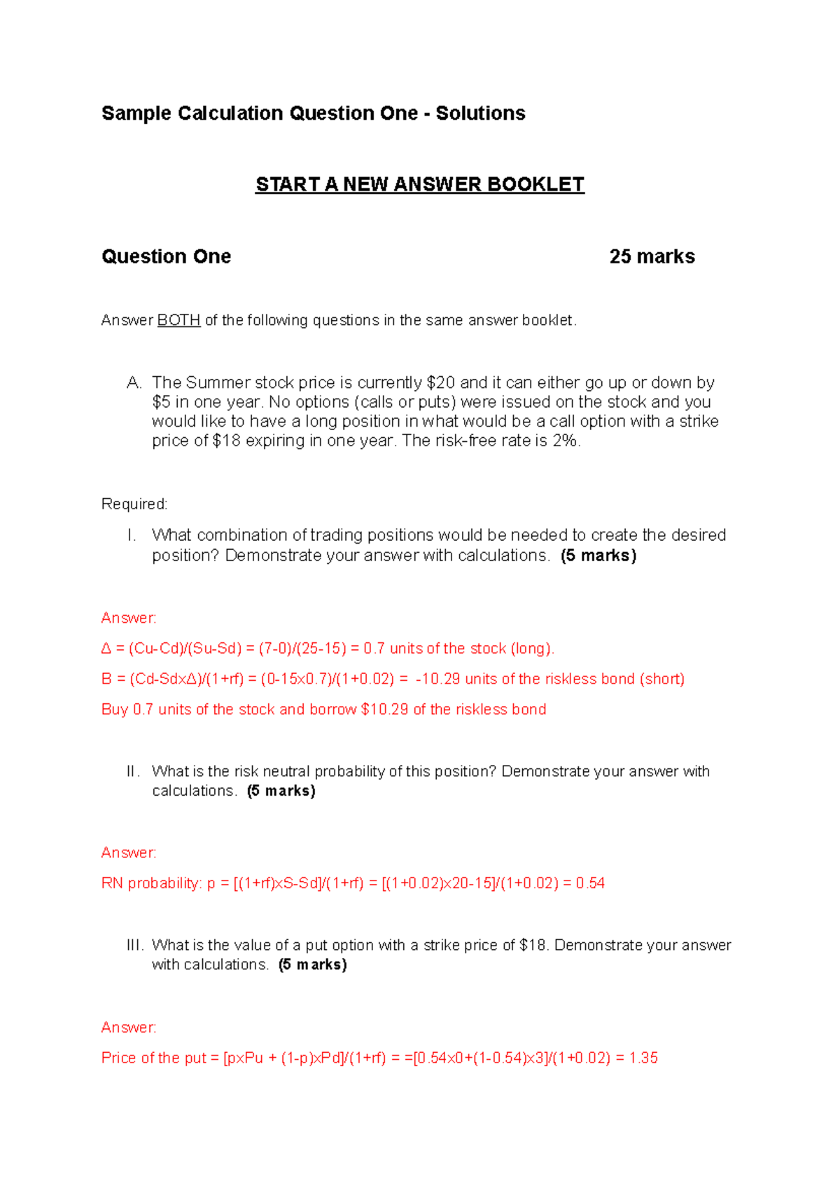 FINC 2012 Sample Calculation Questions - Detailed Solutions - Studocu