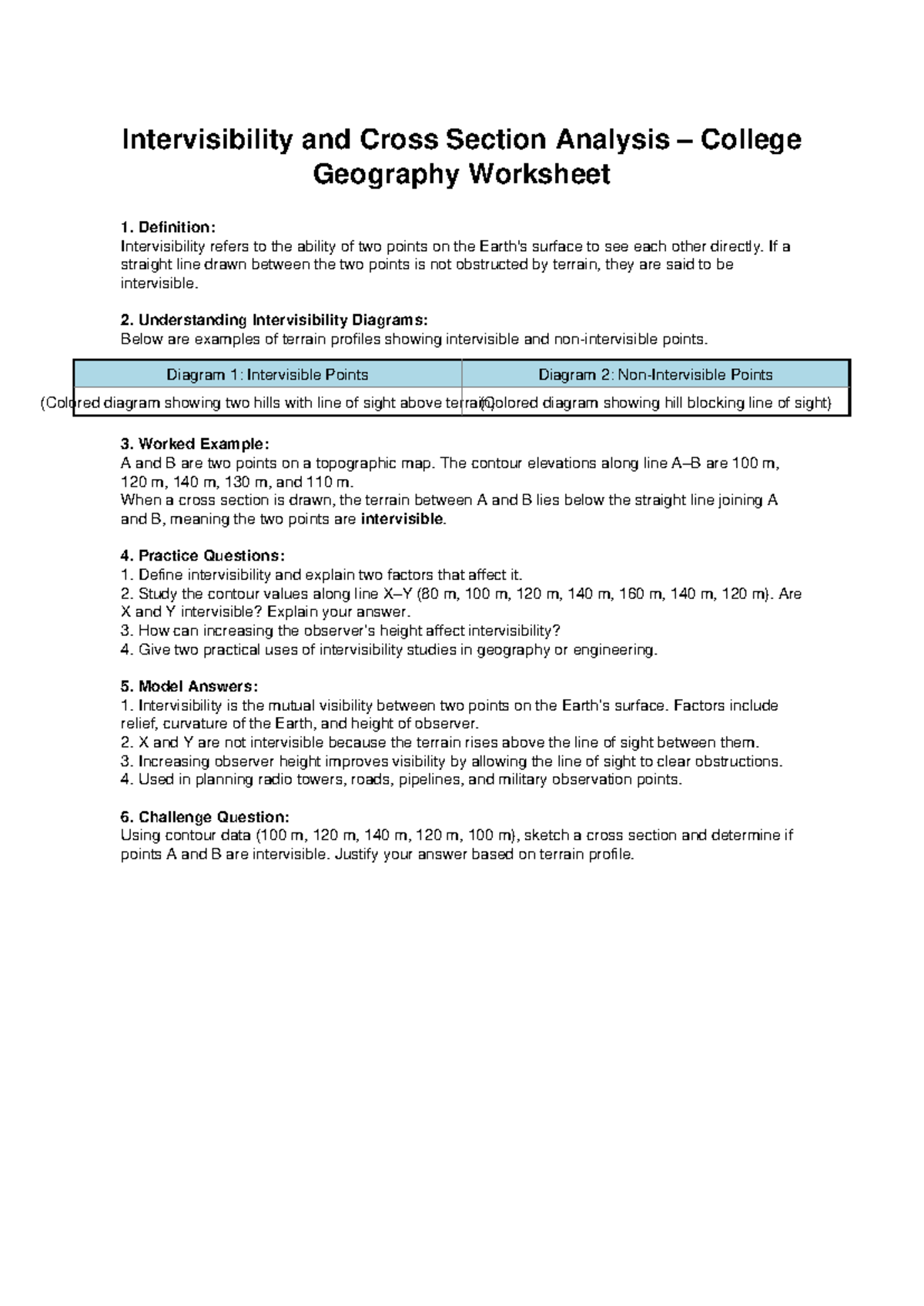 Intervisibility & Cross Section Analysis - Geography Worksheet 1 - Studocu