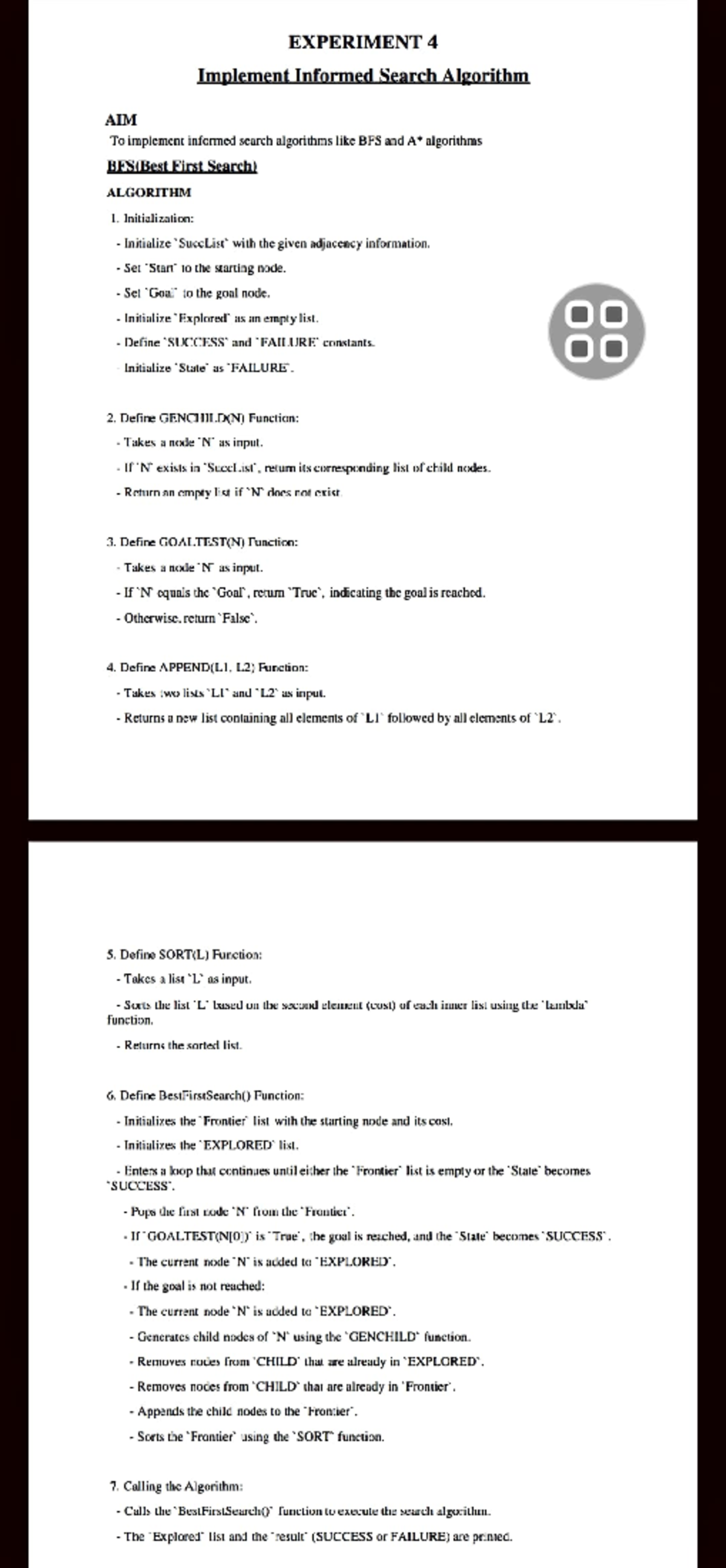 Informed Search Algorithms Implementation - S5 AI Lab Program - Studocu