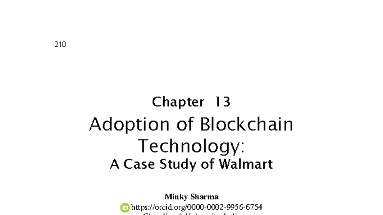 210 Chapter 13 Adoption of Blockchain Tech: Walmart Case Study - Studocu